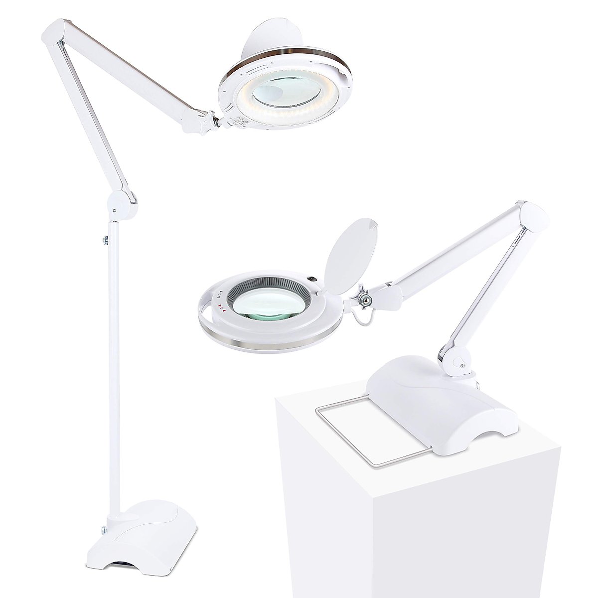 Brightech LightView Pro 2 in 1 Magnifying Floor Lamp & Table Lamp - Hands Free Magnifier with Bright LED Light for Reading - Work light With Adjustable Arms - Standing Mag Lamp