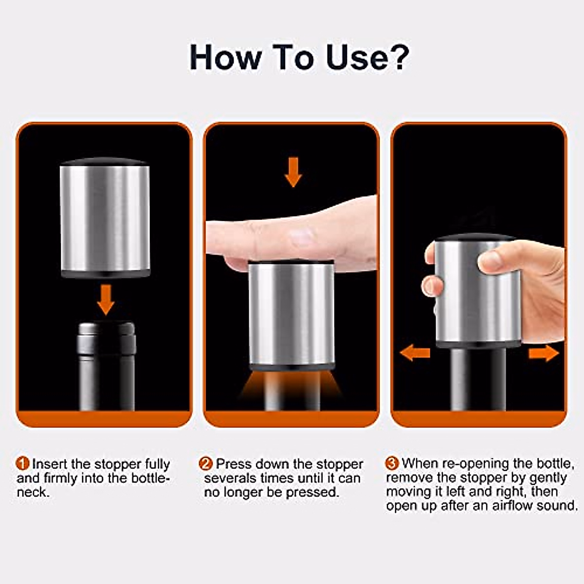 Wine Stopper - HOOMIL 𝟮 𝐏𝐚𝐜𝐤 Stainless Steel Vacuum Wine Bottle Stoppers, Reusable Wine Saver, Wine Accessories Gift for Friends, Family, Wine Lovers - Silver