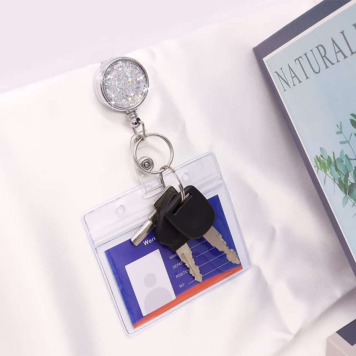 Retractable Badge Holder, Lightweight Plastic Badge Reel Retractable Card Holder with Key Ring Backing Belt Clip for Nurse,Volunteer,Teacher,Student,Office Worker (1 Pack Silver)