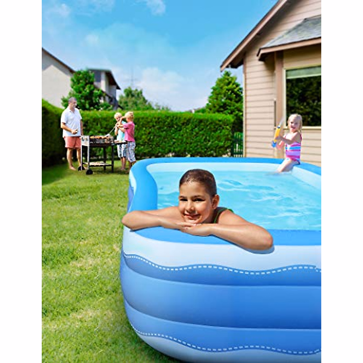 Inflatable Swimming Pool, Family Swimming Pool Rectangular for Adults, Family, Above Ground, Backyard, Outdoor, Garden, Lawn, 118 x 72.5 x 20 in, Blue (SF099)