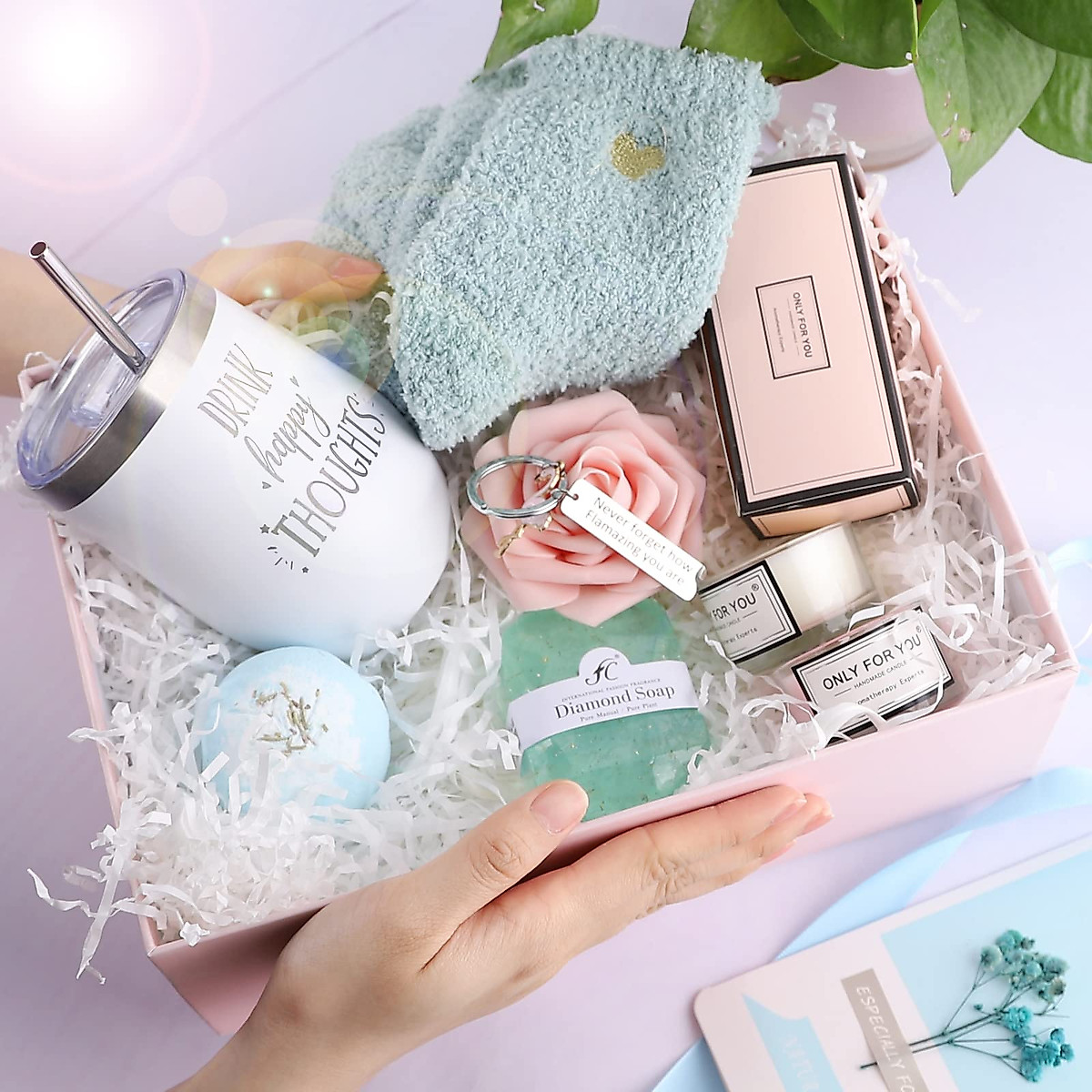 ENKUY Valentine's Day Gifts for Women, Mother Day Gift, Wine Tumbler Set, Thinking of You Gifts for Women, Stress Relief Gift for Women, Wife, Sister, Best Friend