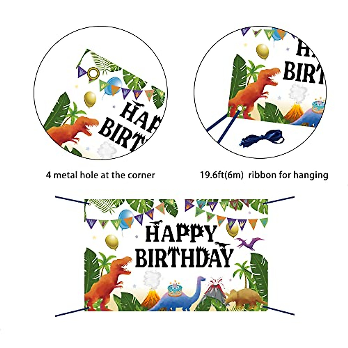 Watercolor Dinosaur Happy Birthday Banner Backdrop, 73'' x 43'' Jungle Theme Dinosaur Birthday Party Decoration Supplies Photography Background for Boys