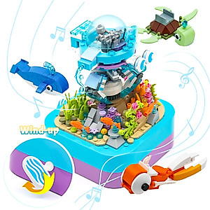 PREBOX Music Box Building Toys for Girls and Boys 8 9 10 11 12+ Year Old - Ideal Gifts for Kids Age 8-12 8-14, STEM Project and Activities, Best Birthday Gifts, Rotate with Music, Ocean