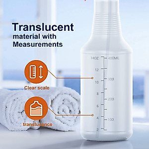Veco Spray Bottle (5 Pack,16 Oz) with Measurements and Adjustable Nozzle(Mist & Stream Mode), HDPE Plastic Spray Bottles for Cleaning Solution, Household/Commercial/Industrial Use, No Leak and Clog