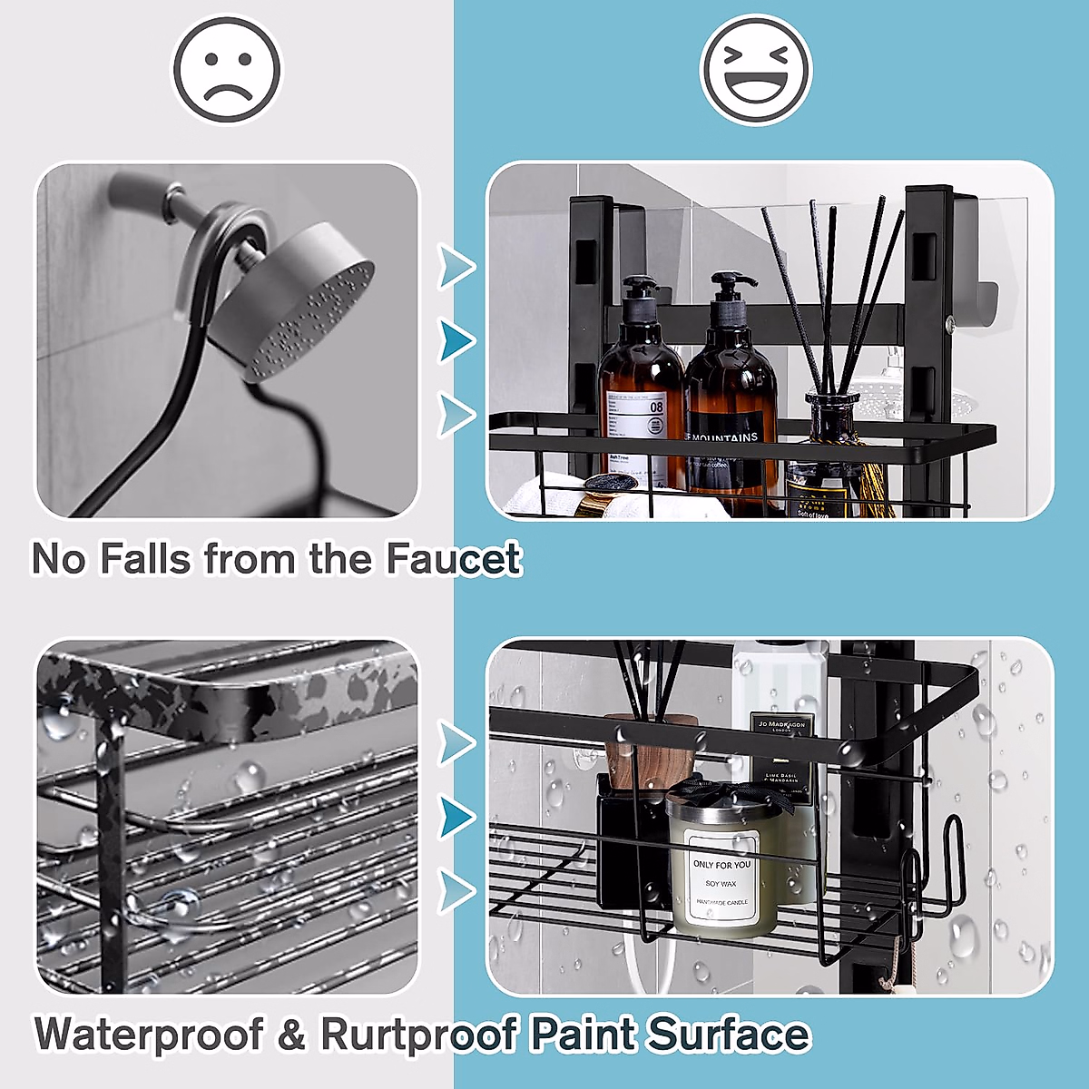 AUROPEAK Over The Door Shower Caddy, Hanging Shower Organizer Rustproof No Drilling, Adjustable Shower Caddy Over the Door Storage Rack with 4-Tier Shelf, Soap Holder, Towel Hooks for Bathroom