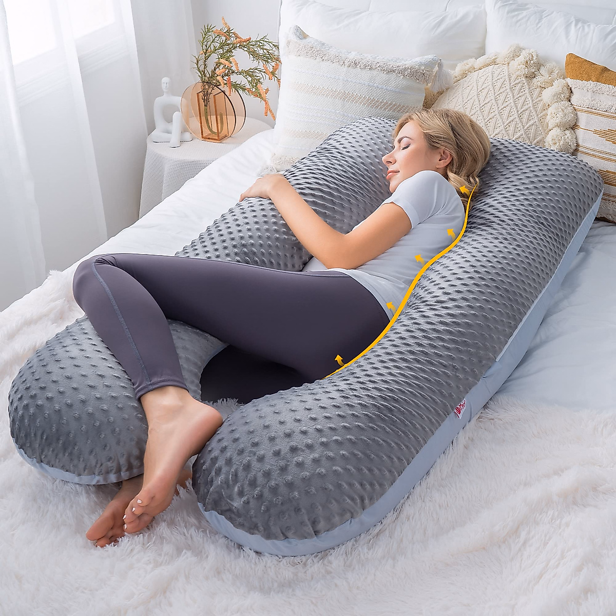 Meiz Pregnancy Pillows, Pregnancy Body Pillow, Pregnancy Pillows for Sleeping, Maternity Pillow for Pregnant Women with Cooling Jersey & Velvet Cover, Grey & Blue