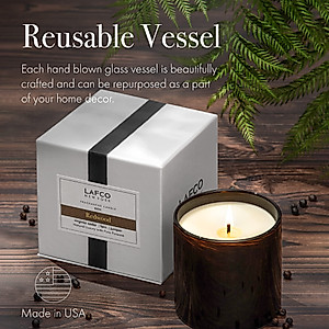 LAFCO New York Signature Candle, Redwood - 15.5 oz - 90-Hour Burn Time - Reusable, Hand Blown Glass Vessel - Made in The USA