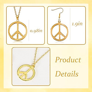 Peace Sign Necklace Earrings Set for Women Hippie Costume Accessories 70s Outfits for Women Hippie Jewelry for 60s 70s Party Favors Decorations