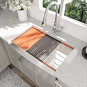 33"x22"x10" Inch Farmhouse Kitchen Sink Beslend Stainless Steel Apron Front 16 Gauge Single Ledge Workstation Farm Sink With Accessories