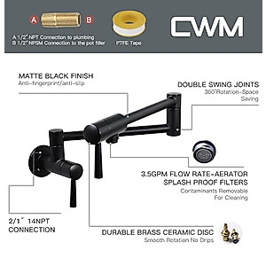 IMLEZON Pot Filler Faucet Stainless Steel Commercial Wall Mount Kitchen Sink Faucet Folding Stretchable with Single Hole Two Handles Black