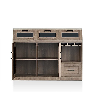 Furniture of America Tanaka Transitional 3 Top Drawers Buffet Server, Sideboard with Hanging Stemware and Cabinet for Dining Room, Kitchen, 47.2-inch, Chestnut Brown