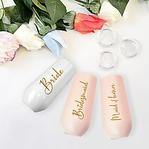 CARAKNOTS Bridesmaid Proposal Gifts Bridesmaid Cups Set of 7 Wedding Champagne Flutes for Bridal Shower Engagement Bachelorette Party Favor Maid of Honor Pink Stainless Steel Tumbler 6 oz