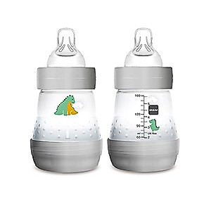 MAM Easy Start Anti-Colic Newborn Essentials, Slow Flow Bottles with Silicone Nipple, Unisex, Designs May Vary, 5 Oz, 2 Count (Pack of 1)
