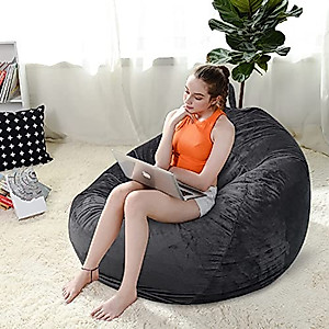 MFTEK Bean Bag Chair Cover(No Filling), Large Washable Soft Velvet Bean Bag, Stuffed Animal Storage or Memory Foam for Kid Adults, 35’’×35’’×43’’ (Charcoal)