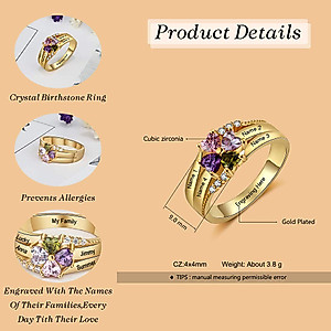 LanM Mothers Day Gifts Mothers Ring 4 Birthstones Mothers Day Ring Custom Mom Rings with 4 Name Personalized Sterling Silver Rings for Women Family Grandmother Rings (Gold, 7)