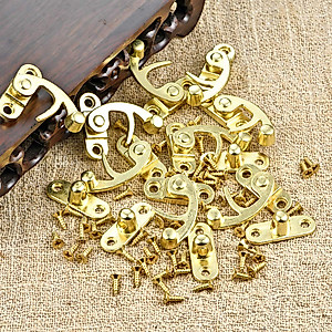 PGMJ 20 Pieces Jewelry Box Hardware Thickened Solid Antique Right Latch Hook Hasp Horn Lock Wood Jewelry Box Latch Hook Clasp and 80 Replacement Screws (Gold)