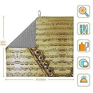 Flute Music Printed Drying Mat For Kitchen Ultra Absorbent Microfiber Dishes Drainer Mats Non-Slip Silicone Quick Dry Pad - 18 X 16inch