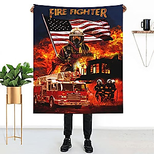 Firefighter Blanket Fireman Gifts for Men Fire Fighter Hero Fire Blanket Soft Fuzzy Warm Plush Flannel Throw Blankets for Sofa Couch Bed 50"X60"