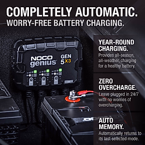 NOCO Genius GEN5X3, 3-Bank, 15A (5A/Bank) Smart Marine Battery Charger, 12V Waterproof Onboard Boat Charger, Battery Maintainer and Desulfator for AGM, Lithium (LiFePO4) and Deep-Cycle Batteries