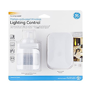 mySelectSmart GE Wireless Control, 1 Outlet, 150 ft. Range from Plug-in Receiver, Ideal for Lamps and Indoor Lighting, No Wiring Needed, Activated, Mountable, 36235, Motion Sensor-1 Pack