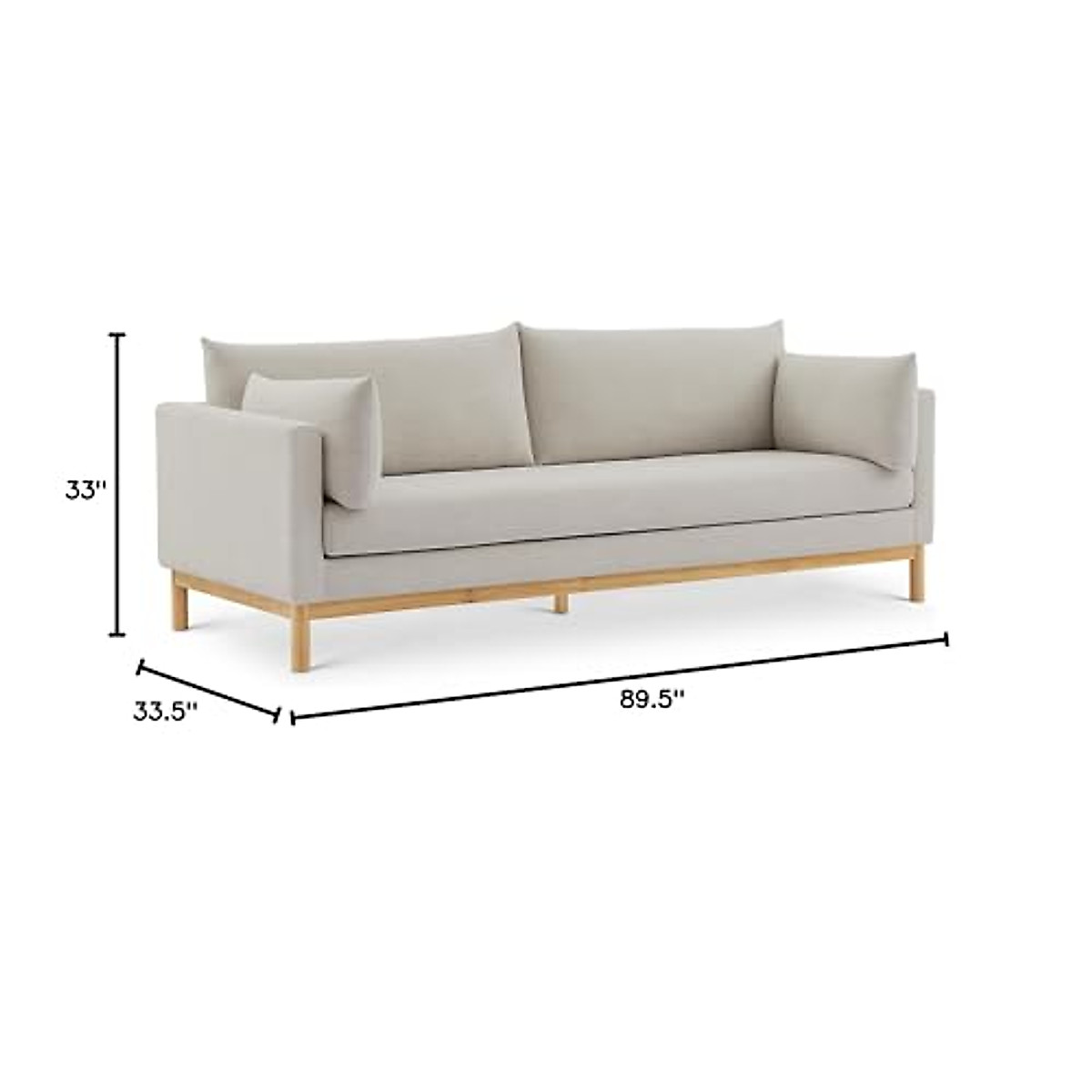 Meridian Furniture 157Beige-S Langham Collection Mid-Century Modern Linen Textured Fabric Upholstered Sofa, Beige Linen Textured Fabric, Natural Finish Wood Base, 89.5" W x 33.5" D x 33" H, Beige