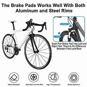 NUWAB 2 Pairs Premium Bike Brake Pads, Professional Caliper Brake Pads for Road Bicycle, Bike Brake Blocks of 50mm, Come with Allen Wrench