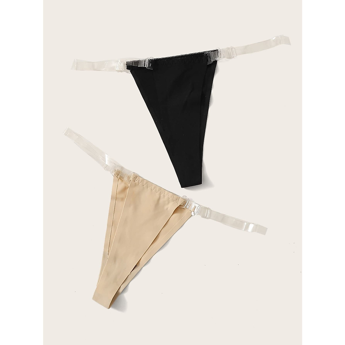 GORGLITTER Women's 2 Piece Clear Strap Thong Invisible G String No Show Underwear Panties Black