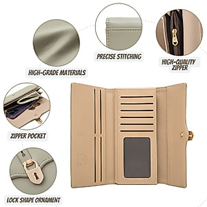 PRETTYZYS Large Capacity Trifold Clutch Wallet for Women – Handmade, RFID Blocking, Handbag with Cash, Coins, Credit Cards Compartments - Simple, Cute Purse for Ladies, Teenage Girls – Green