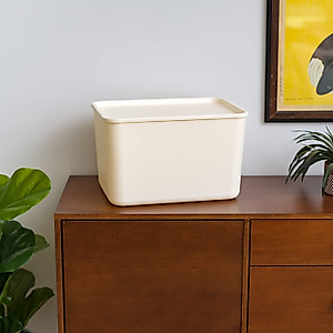 IRIS USA Plastic Basket Bin & Lid, Large, 4-Pack, Stackable Lidded Storage Organizer Bins for-Kitchen-Bathroom and Bedroom, Off White