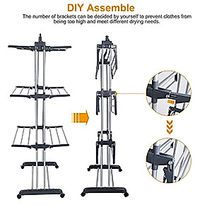 iMounTEK Clothes Drying Rack, Oversize 3-Tier Drying Rack Clothing (70" Height) Rolling Clothes Rack Laundry Drying Rack Clothing Drying Rack Garment Dryer Stand with 2 Side Wings