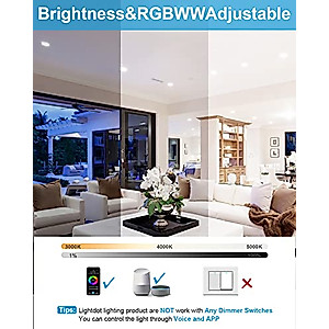 Lightdot Smart LED Recessed Lighting 4 inch, 9W 1000LM Dimmable Retrofit LED Can Lights Color Changing Ceiling Downlight WiFi App Control LED Recessed Lights Work (4 Pack)
