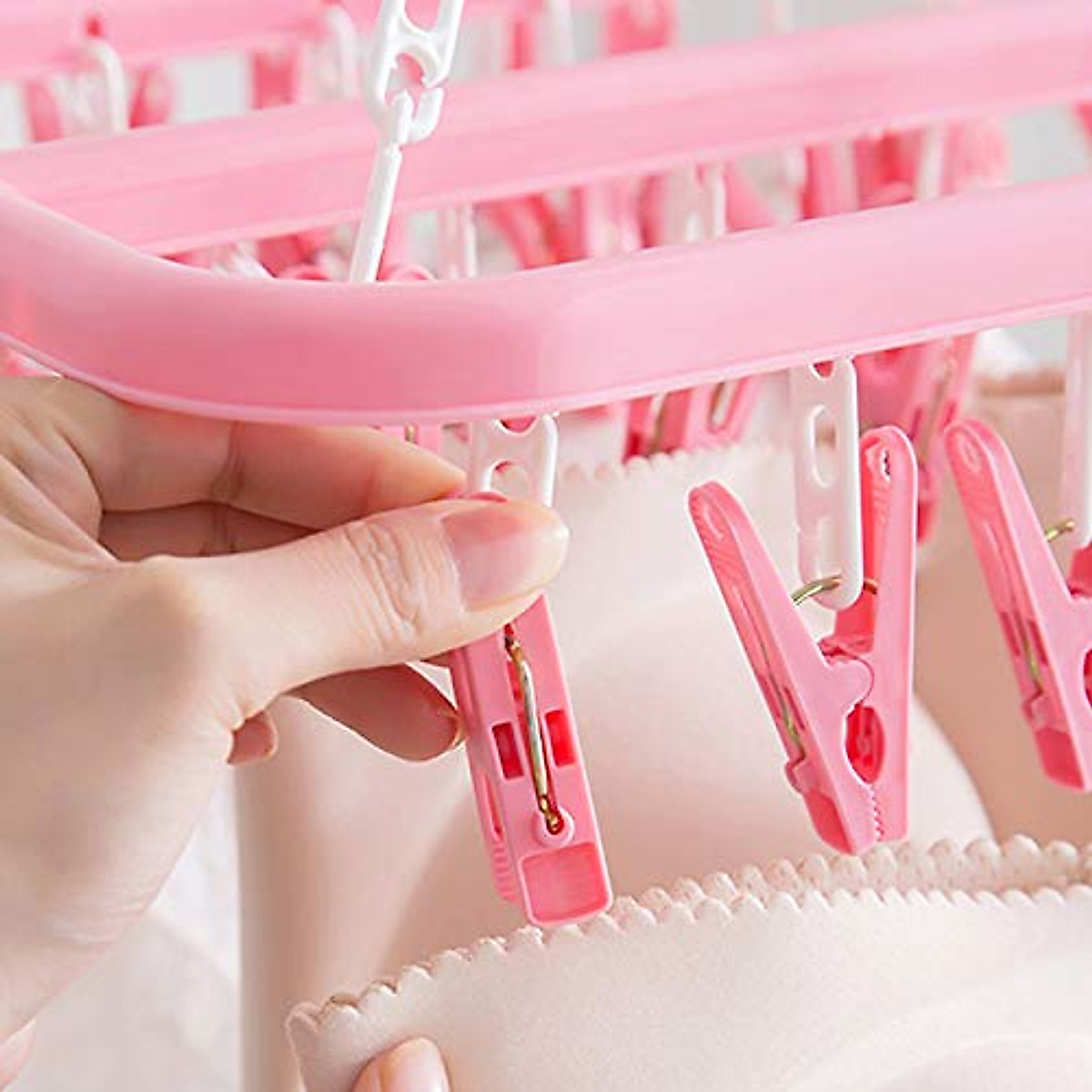 Groupcow Clip and Drip Hanger Clothes Hanger Drying Rack 32 Clips (Pink)