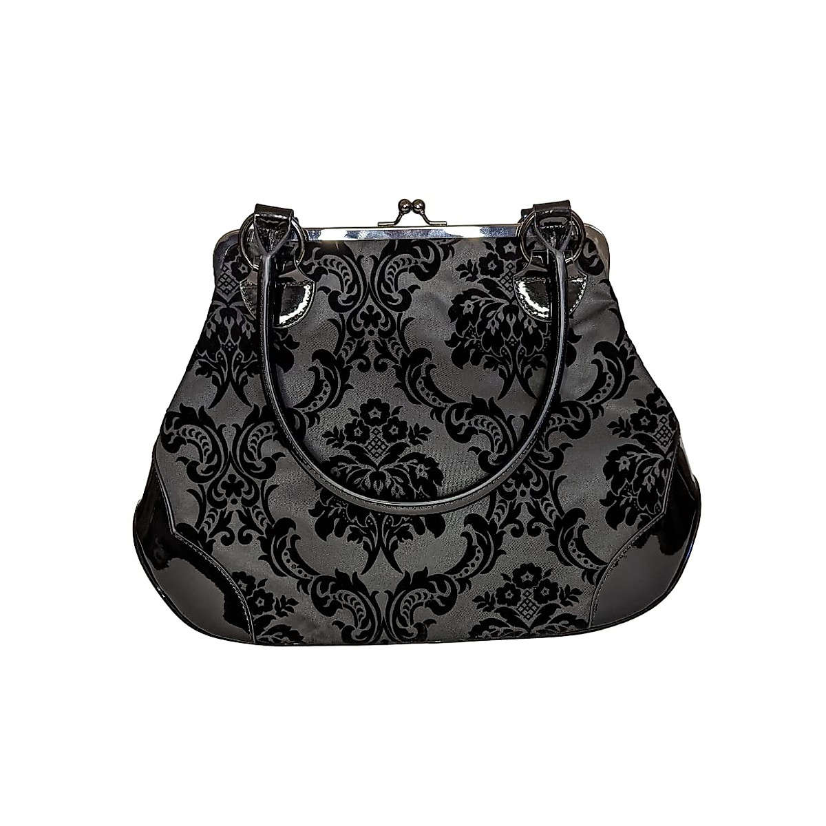 Rock Rebel Mistress Black on Black Victorian Damask Retro Kisslock Purse