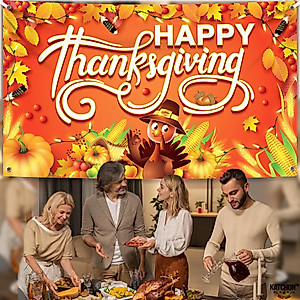 KatchOn, Happy Thanksgiving Banner - XtraLarge, 72x44 Inch | Happy Thanksgiving Backdrop, Thanksgiving Decorations Banner | Thanksgiving Party Decorations, Fall Decorations | Thanksgiving Wall Banner