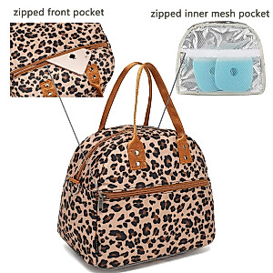 FlowFly Insulated Lunch Bag With Shoulder Strap for Women, Men, and Kids, Large and Reusable, Handle, Freezable Work and School Travel Tote and Meal Prep Organizer,Leapard