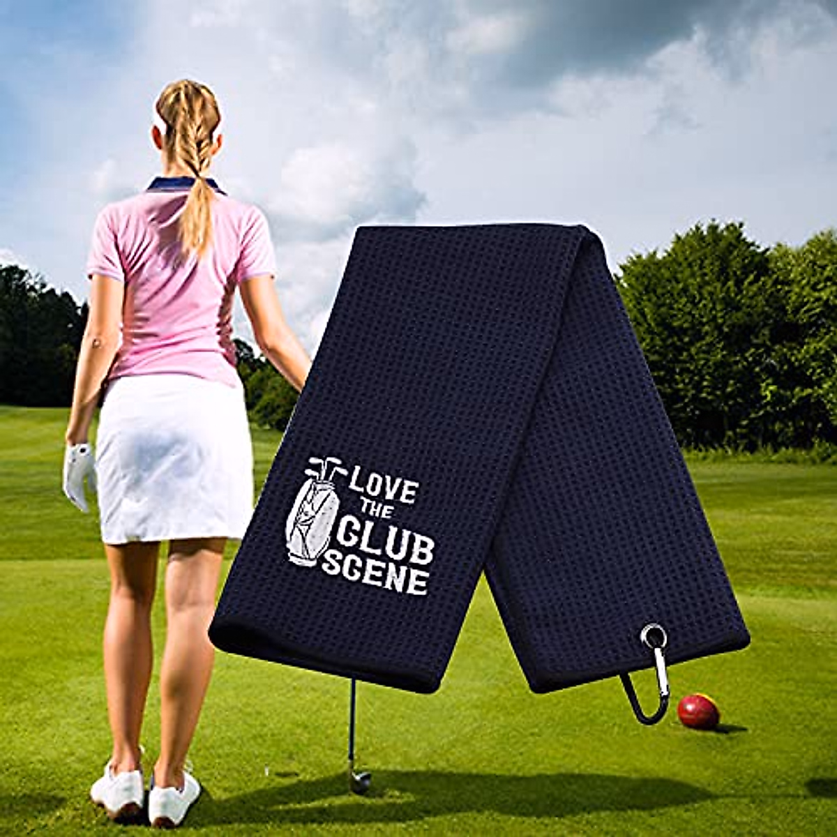 Embroidered Golf Towel Gift Golf Lover Gift Love The Club Scene Golf Towel with Clip (Love The Club Scene)