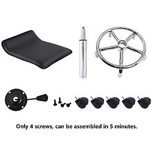 KKTONER Square Height Adjustable Rolling Stool with Foot Rest PU Leather Seat Cushion Spa Drafting Salon Tattoo Work Swivel Office Stools Task Chair Small (Black)