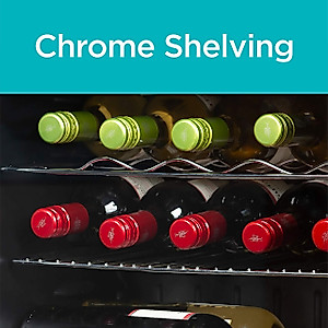 BLACK+DECKER Wine Cooler Refrigerator, 26 Bottle Compressor Cooling Wine Fridge with Blue Light & LED Display, Freestanding Wine Cooler, BD61536