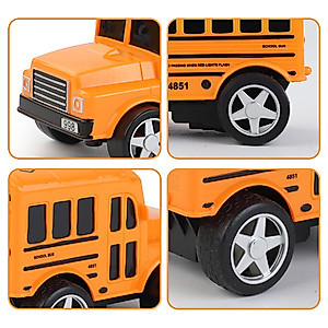 12 Pack in Box Chubby School Bus Model Toys - 4 inches Classic Long Nose Friction Powered 360 Rotation Vehicles - Ideal Gift, Party Favors for Kids (1 Dozen)