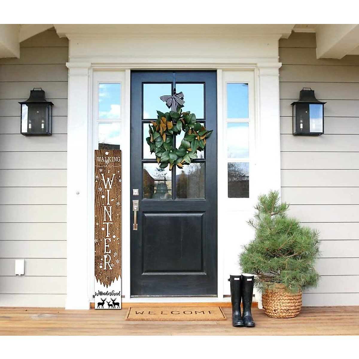 Isaric Winter Decor,Christmas Vertical Porch Sign,8*48Inch Tall Rustic Farmhouse Style Hanging,Walking In A Winter Wonderland Vertical Porch Sign,Front Door, Wall