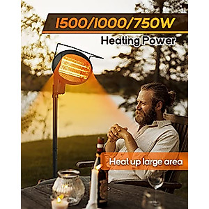Patio Heater Electric Infrared Heater 1500W with 3 Modes Fast Heating with Tip-Over Overheat Protection for Garage, Backyard, Camping, Balcony use