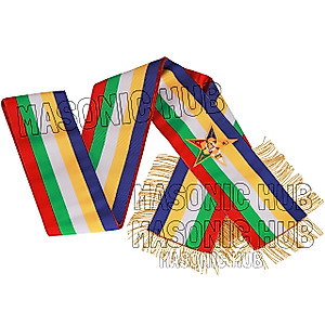 Masonichub Masonic Order of Eastern Star OES Sash Five Color With Soft Gold Fringe Side O.E.S Hand Embroidered Star