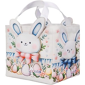 vitegaw Easter Basket for Kids,Empty Easter Basket for Boys and Girls,Cute Toy Storage Organizer Bin Box,Foldable Easter Egg Bunny Room Décor with Oxford Fabric for Baby