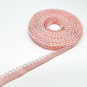 GARMEC 5yards 10mm Lace Elastic Ribbon Fold Over Spandex Elastic Band for Sewing Lace Trim Waist Band Garment Accessory (Color : Pink, Size : 5yards)