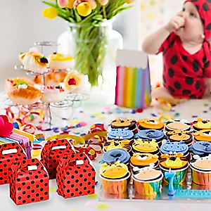 Outus 30 Pieces Ladybug Party Supplies Favor Boxes Ladybug Red Black Polka Dot Candy Boxes for Ladybug Party Wedding Birthday Christmas Baby Shower Decorations, 4 x 2.4 x 4.8 Inch