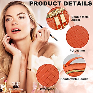 AURUZA Travel Cosmetic Bag,Large Capacity Makeup Bag With Handle and Divider Flat Lay Makeup Organizer Bag, Portable Toiletry Bag,Makeup Storage Bag,Makeup Brush Bag for Women (Orange)