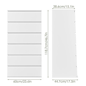 FOTOSOK White Dresser, 6 Drawer Dresser, Modern Tall Floor Storage Cabinet with Metal Sliding Rail, Wooden Handleless Drawer Cabinet, 6-Layer Large Capacity Vertical Dressers for Home & Office