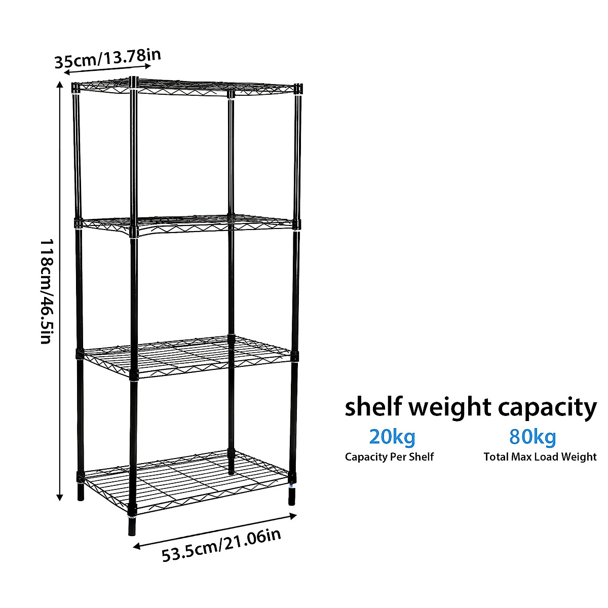 GIA Home Series 4 Tier Wire Shelving Unit Standing Storage Metal Shelves for Kitchen&Bathroom,Set of 1,Black