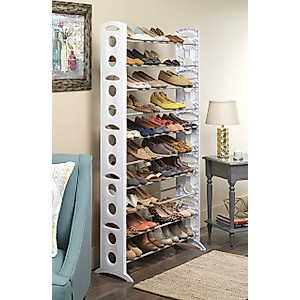 Whitmor Floor 50 Pair Shoe Tower 10 Tier White
