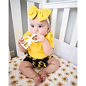 AMAWMW Newborn Baby Girl Summer Clothes Ribbed Ruffle Short Sleeve Romper Sunflower Shorts Outfit 3-6/6 Month Girl Clothes